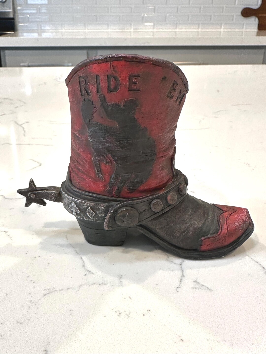 Resin Cowboy Boot Flower Vase Pen Holder 4-1/2” Tall Western Country ...