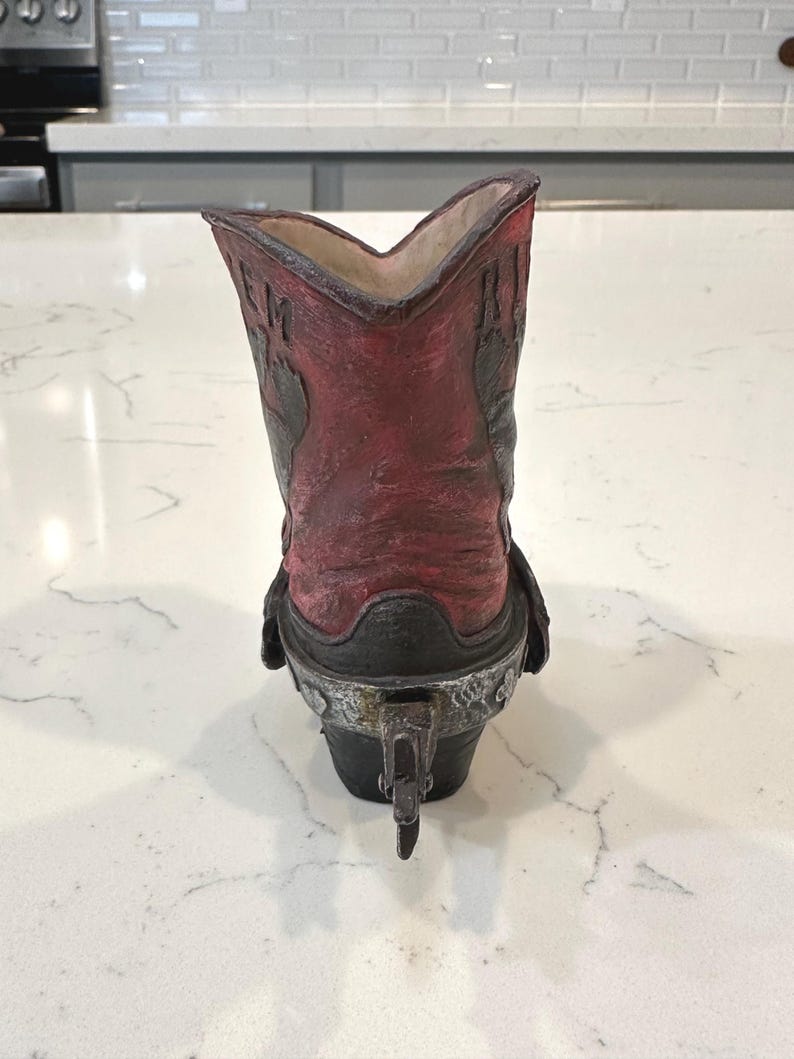 Resin Cowboy Boot Flower Vase Pen Holder 4-1/2” Tall Western Country ...
