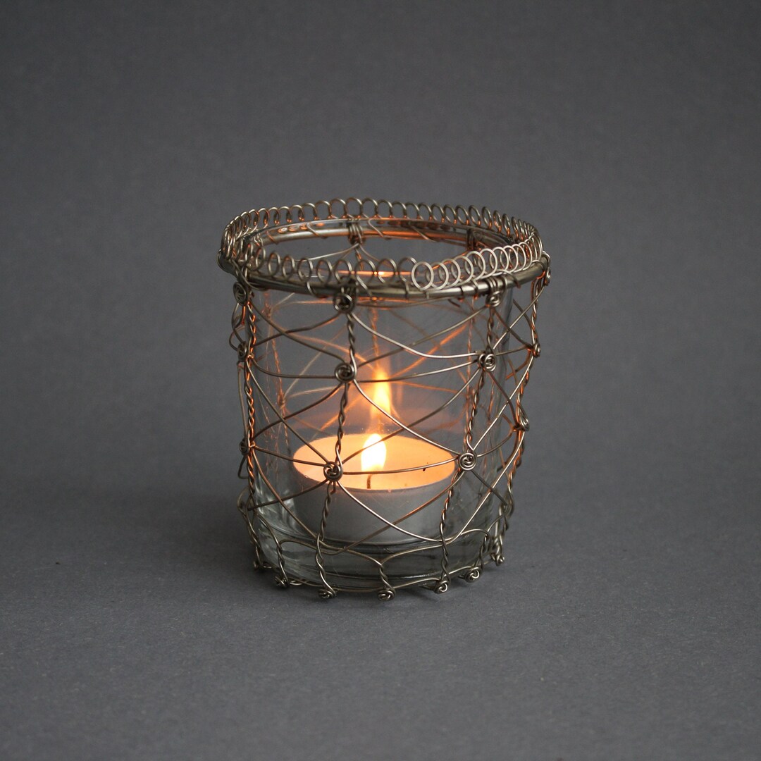 Vintage Silver-colored Wire Tealight Holder Handmade With Glass Insert ...