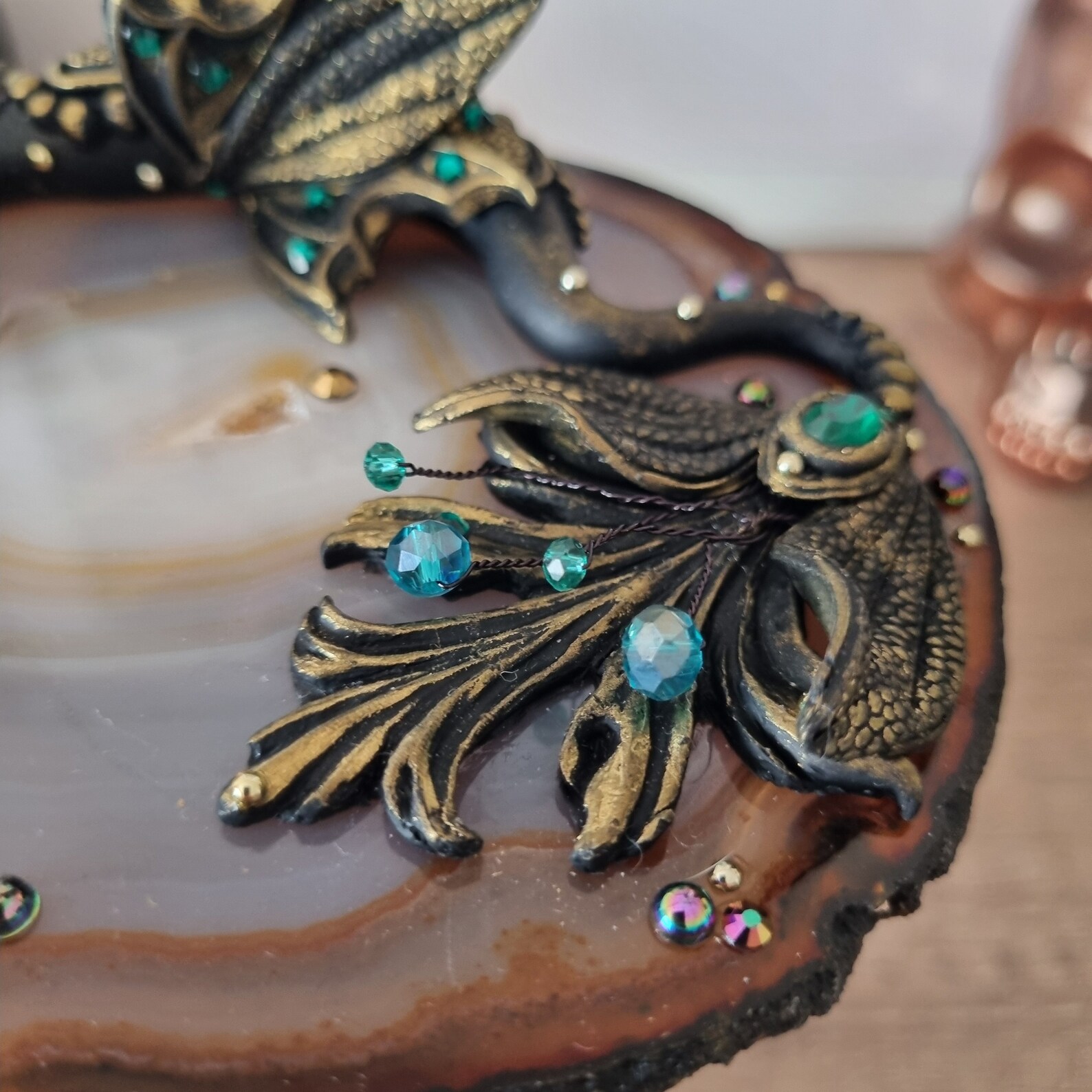Shadow Guardian: Serpent Dragon Sculpture on Agate Portal, OOAK Polymer ...