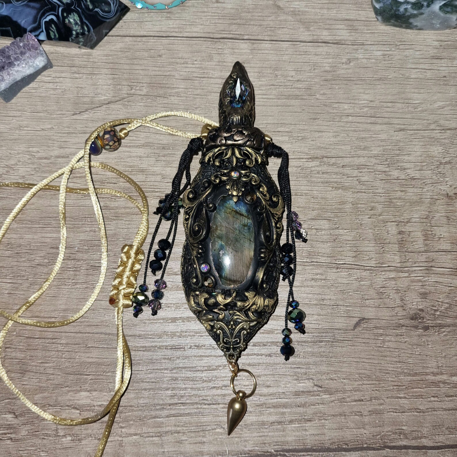 Ancient Potion Pendulum Necklace, Labradorite Witch Talisman, Polymer ...