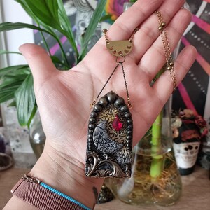Floral Moon Amulet Pendant With Red Crystal Drop – OOAK Gothic Talisman ...