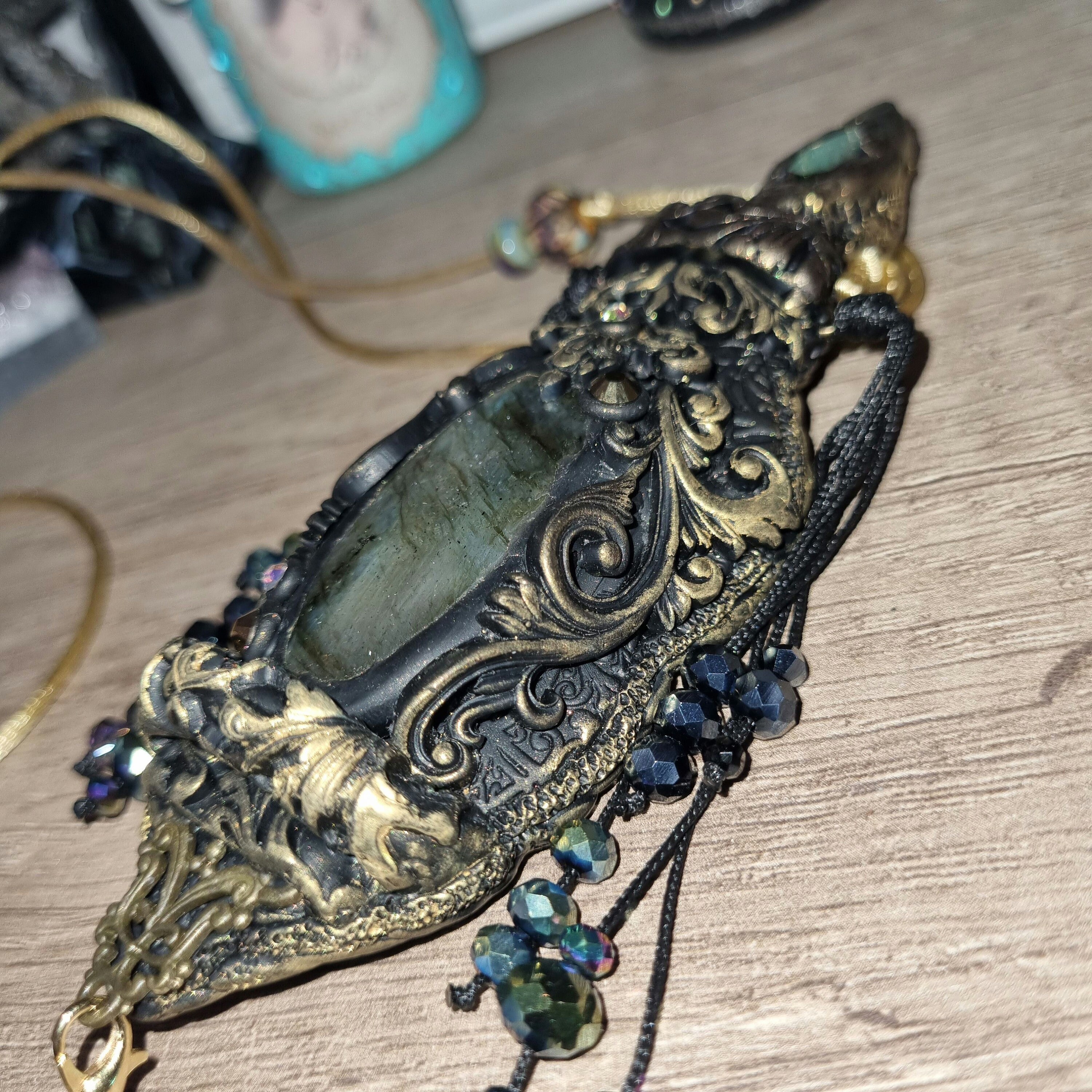 Ancient Potion Pendulum Necklace, Labradorite Witch Talisman, Polymer ...