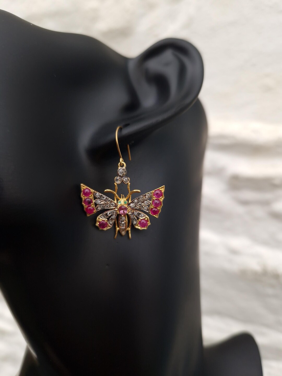 Rose Cut Diamond Gemset Butterfly Earrings Silver Gilt & 14ct Gold - Etsy