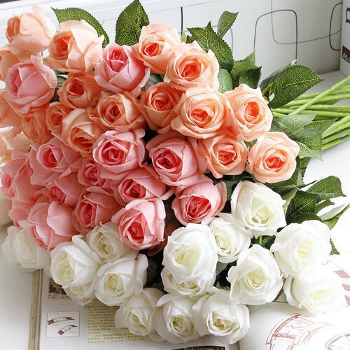 Real Touch Pale Pink Roses Buds Silk Roses DIY Wedding Flowers - Etsy