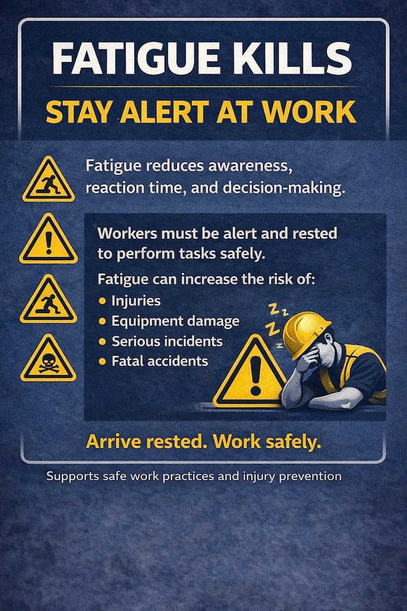 Fatigue Kills Workplace Safety Poster – Stay Alert Sign PNG Download - Etsy