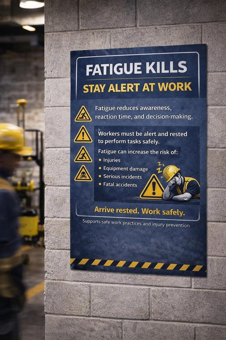 Fatigue Kills Workplace Safety Poster – Stay Alert Sign PNG Download - Etsy