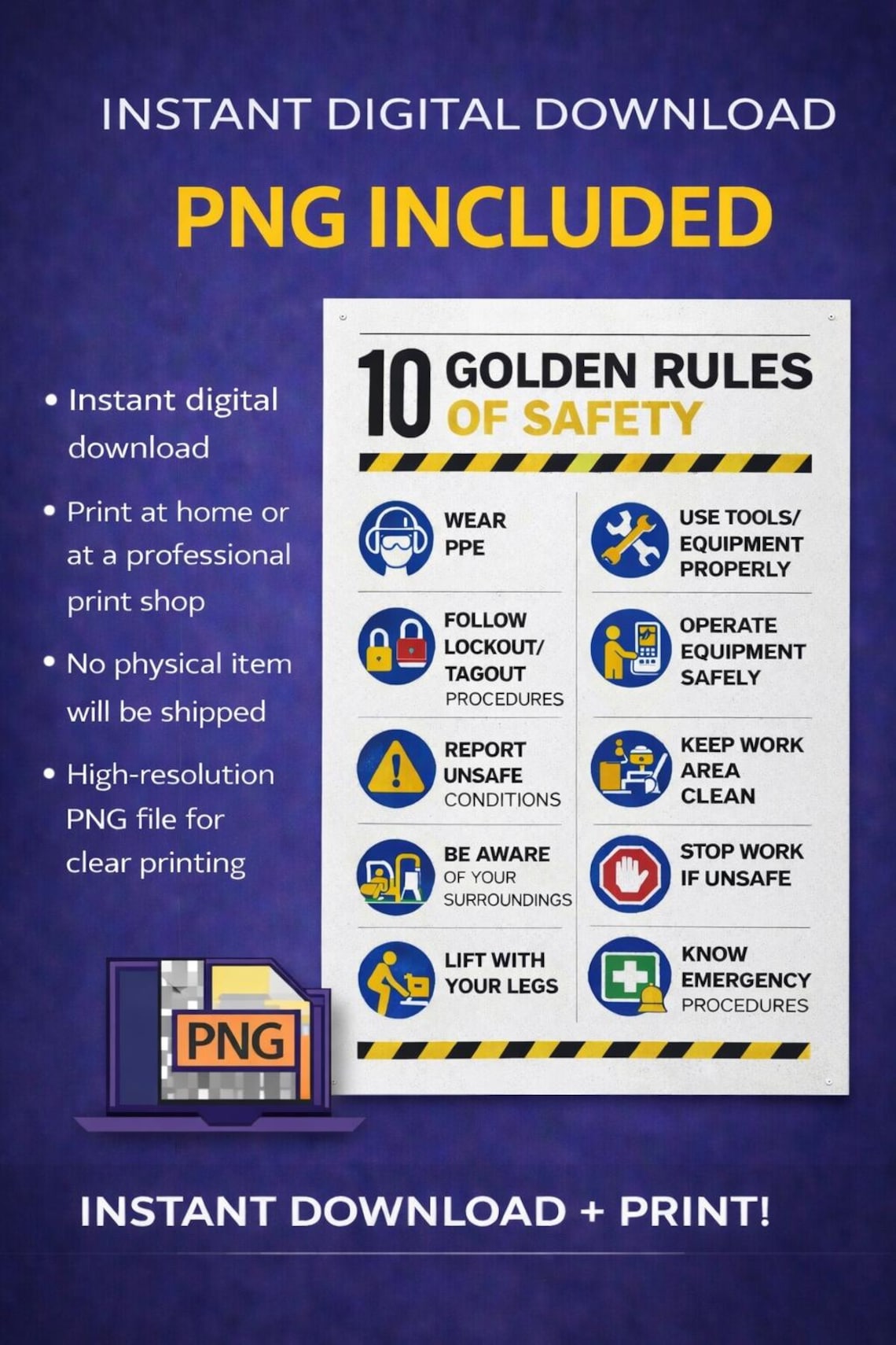 Workplace Safety Rules Poster | 10 Golden Rules (PNG Digital Download ...