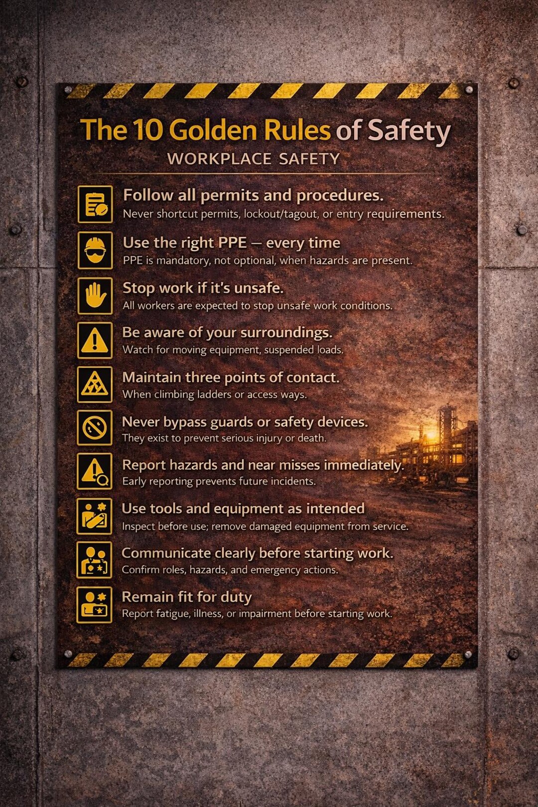 The 10 Golden Rules of Safety – Workplace Safety Poster - Etsy UK