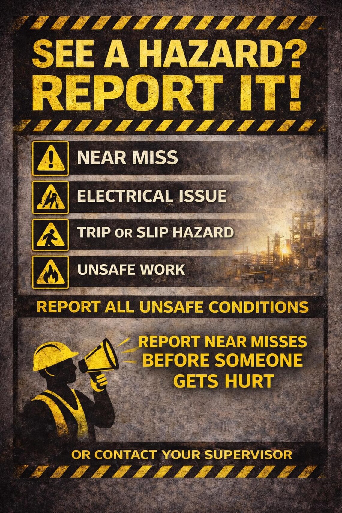 See a Hazard? Report It! – Near Miss & Hazard Reporting Safety Poster ...