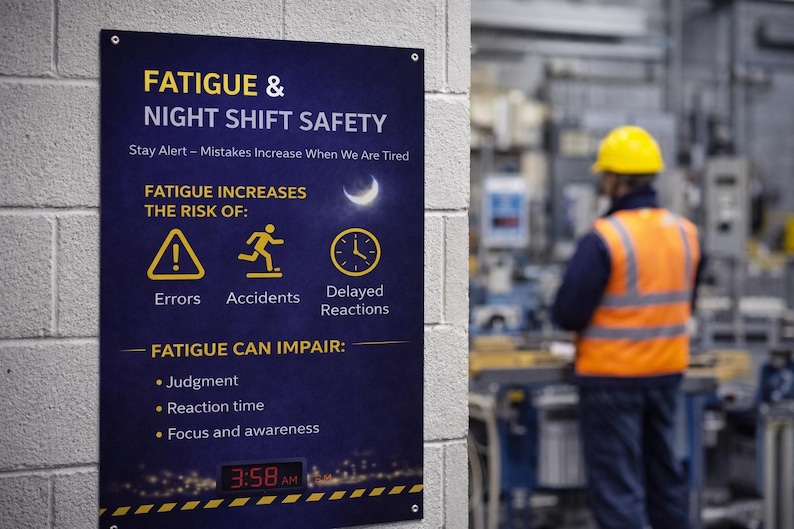 Fatigue & Night Shift Safety Poster | Workplace Alertness Sign ...