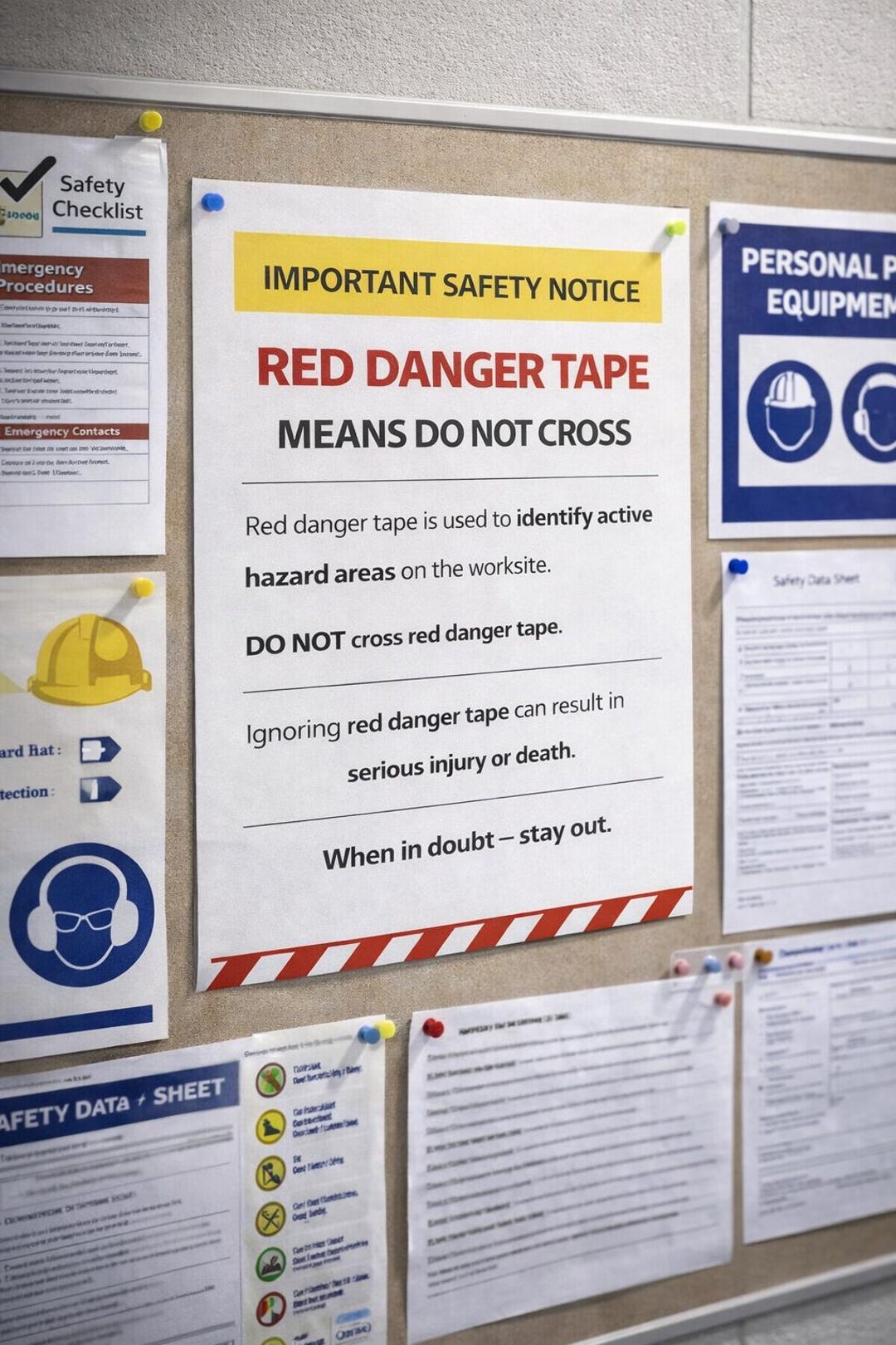 Red Danger Tape Workplace Safety Poster – Industrial Sign (PNG Digital ...