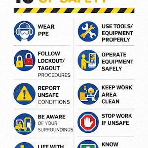Workplace Safety Rules Poster | 10 Golden Rules (PNG Digital Download ...