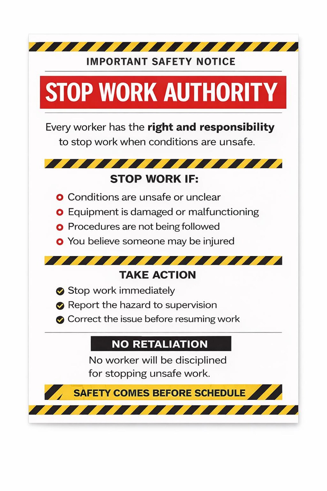 Stop Work Authority Safety Poster | Industrial Workplace Notice ...
