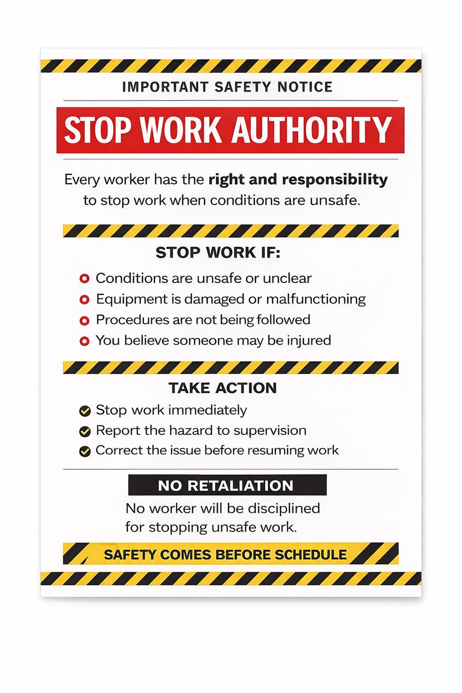 Stop Work Authority Safety Poster | Industrial Workplace Notice ...
