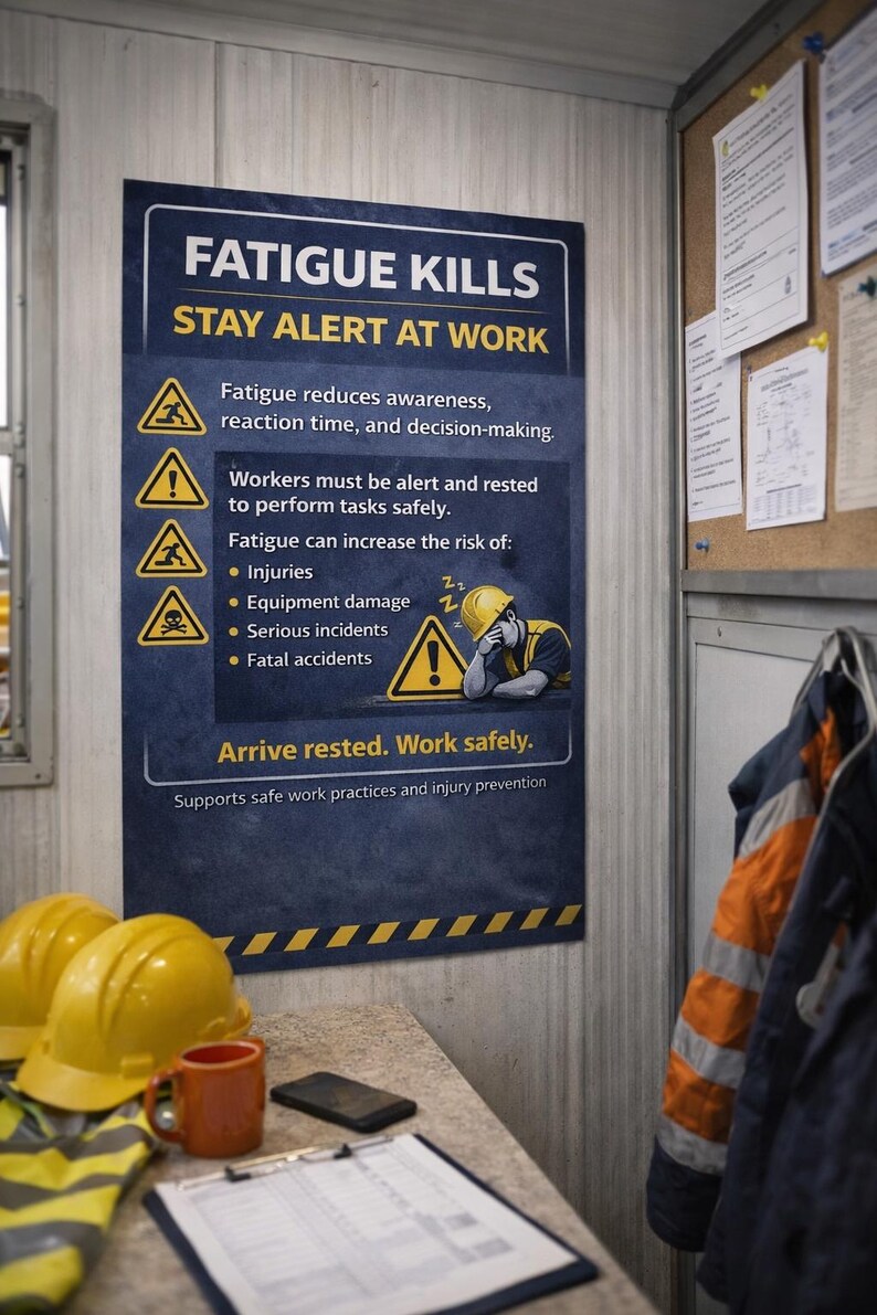 Fatigue Kills Workplace Safety Poster – Stay Alert Sign PNG Download - Etsy
