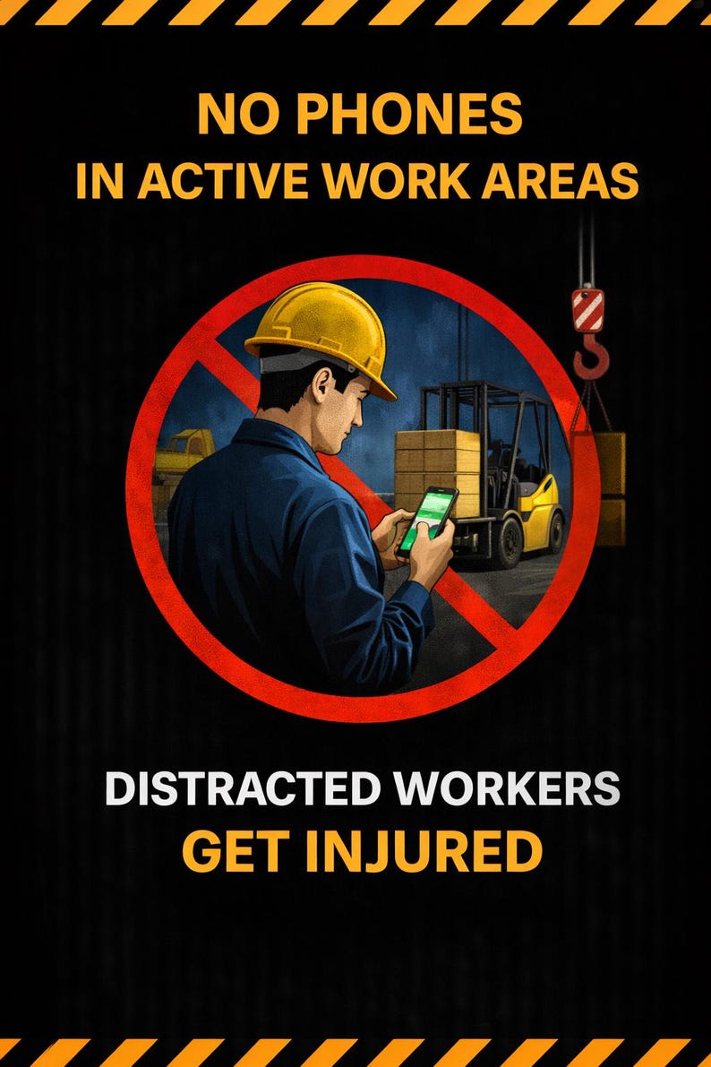 No Cell Phone Use While Working – Distracted Work Safety Poster - Etsy