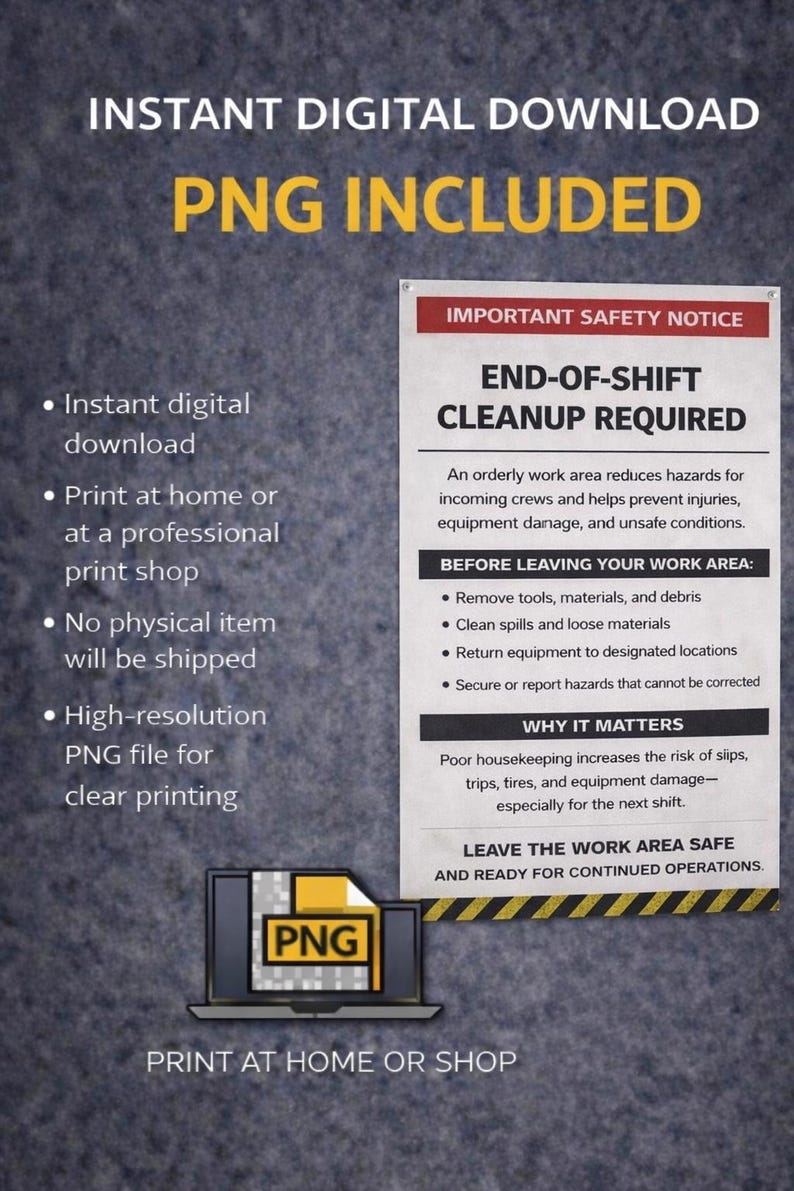 End of Shift Cleanup Safety Poster | Workplace Housekeeping Sign ...