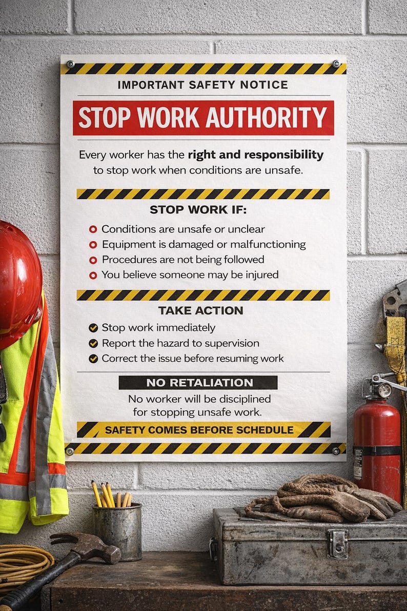 Stop Work Authority Safety Poster | Industrial Workplace Notice ...