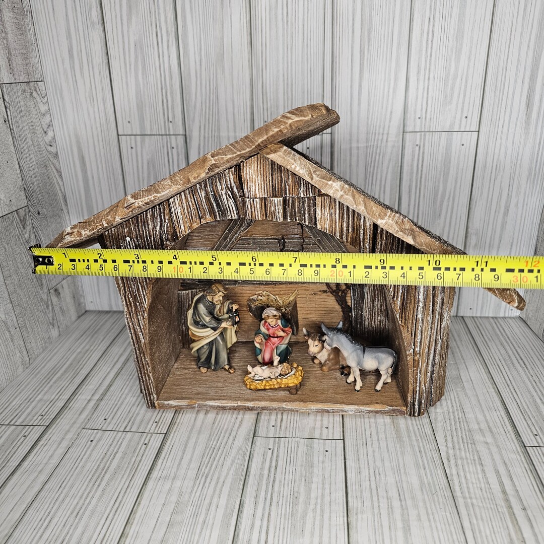 Vintage 7pc Shepherds Nativity Set Handcrafted Details Primitive Rustic ...