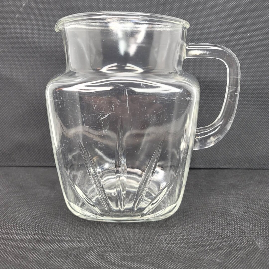 Vintage FEDERAL Glass Pitcher Clear STAR Bottom C. 1950s Flowers Hand ...