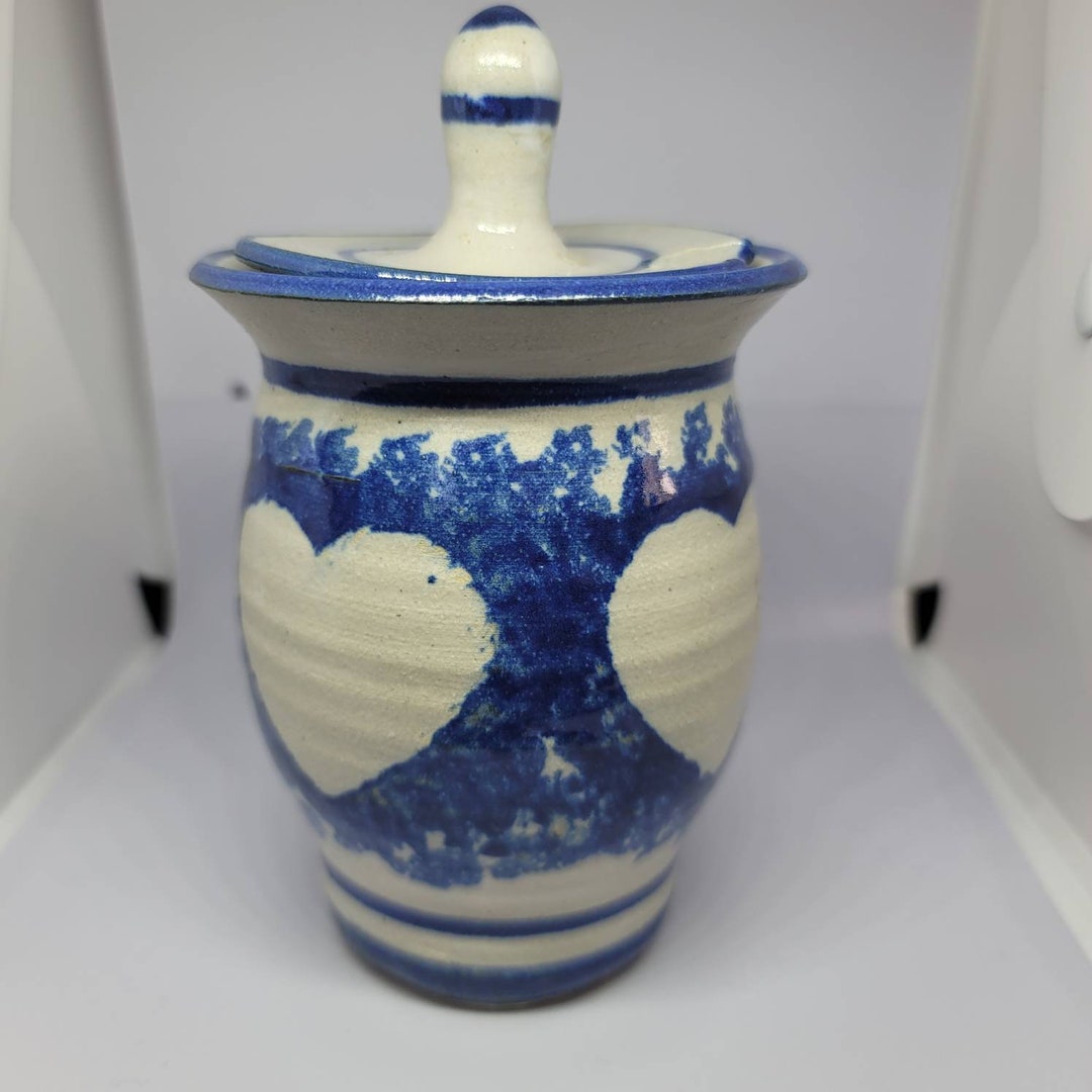 Handmade Stoneware Pottery Artist Signed Jelly Jam Jar Honey 5 Tall ...