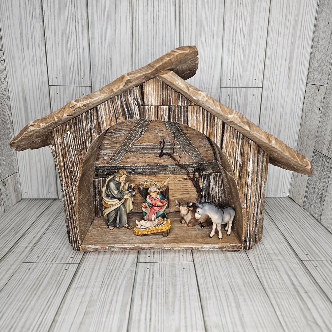 Vintage 7pc Shepherds Nativity Set Handcrafted Details Primitive Rustic ...