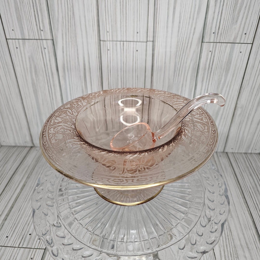 Pink Depression Glass Compote With Laddle Gold Gilt 2 Piece Set - Etsy