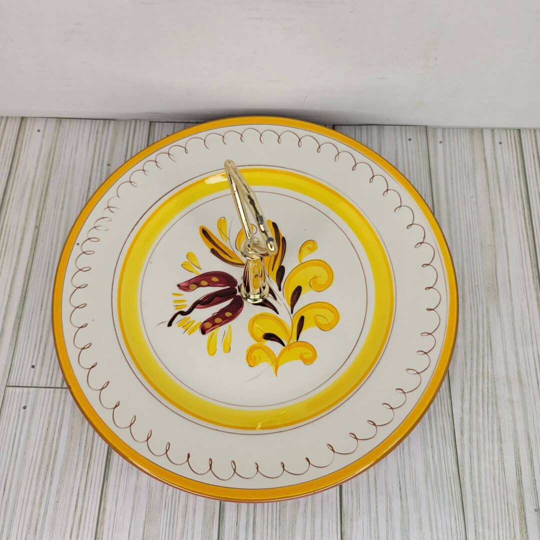 Vintage Stangl Pottery Serving Plate Dish Tidbit Tray Handle USA 10" D ...