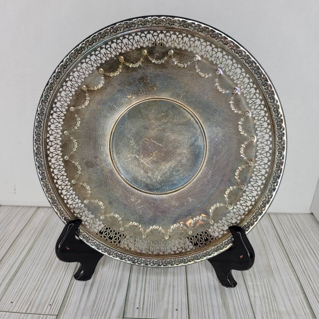 Reed & Barton Silver Plate Sandwich Plate Pierced Serving Platter Tray ...