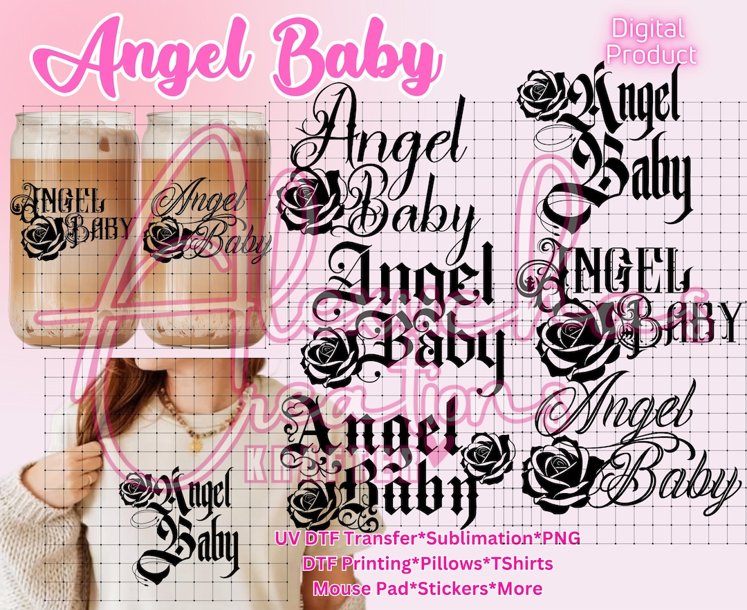 Angel Baby PNG Set Files, UV DTF Warp, Chola, 16oz Glass Can Wrap ...