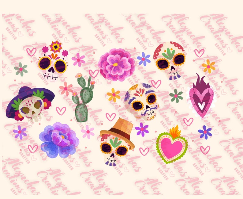 Dia De Muertos PNG File, UV DTF Warp, Day of the Dead, Skulls, Mexican, Latino, 16oz Glass Can ...