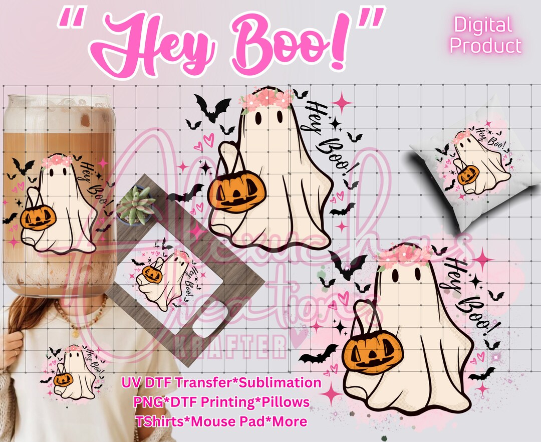 Hey Boo Ghost PNG | Spooky Vibes, UV DTF Cup Design (digital Download ...
