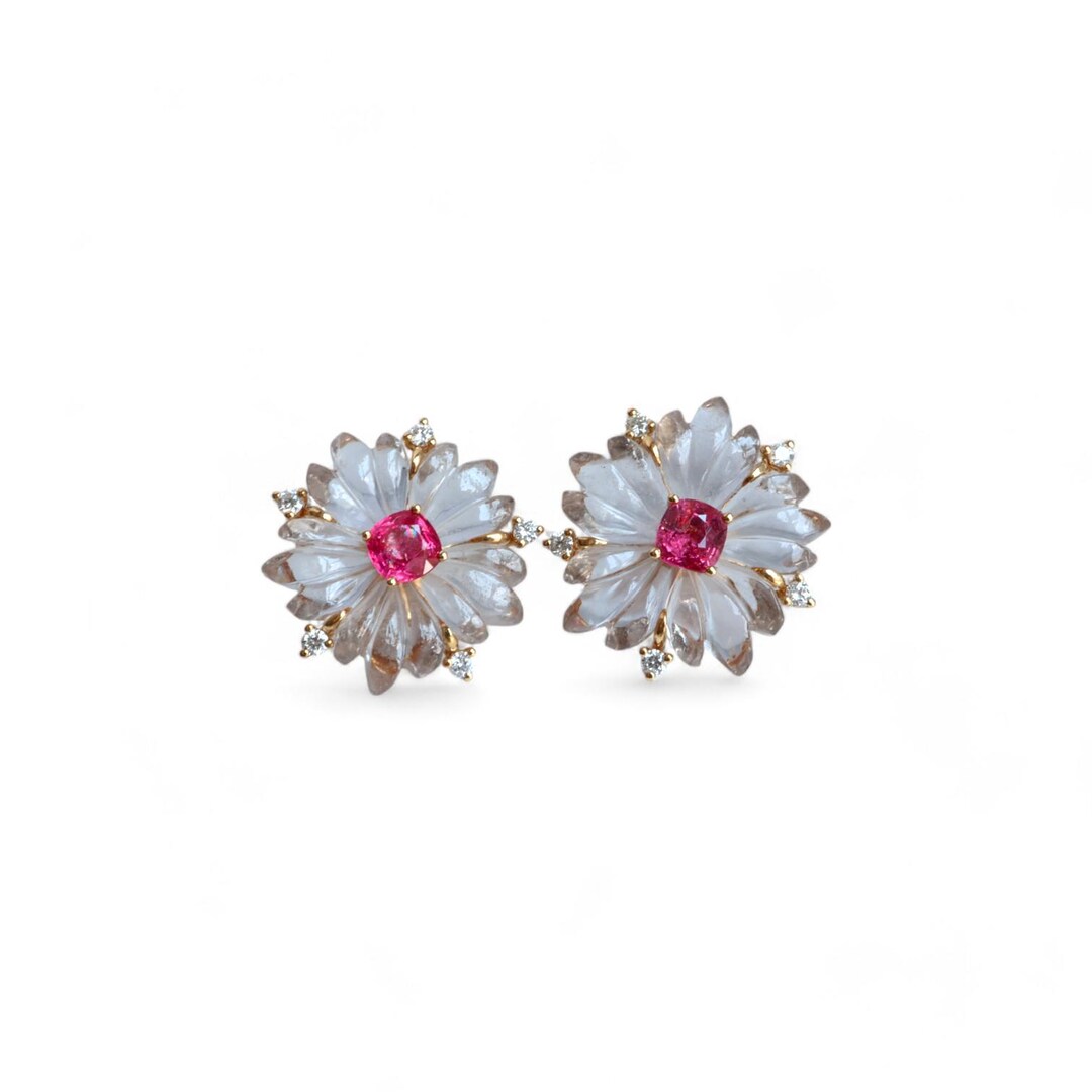 Neon Pink Spinel, Diamonds and Natural Rose Quartz Drop Earring - Etsy