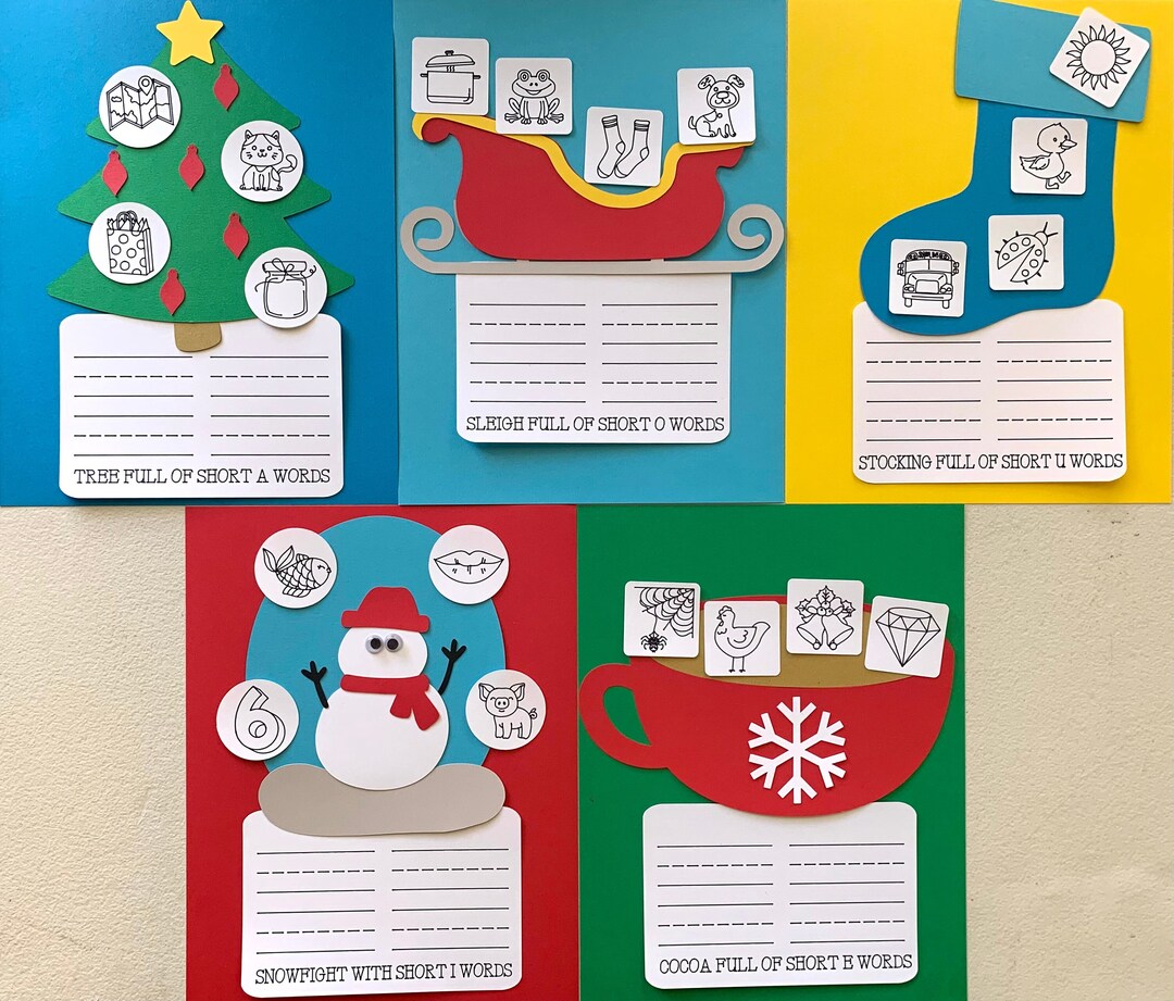 Winter Short Vowel Phonics Craft, No Prep Vowel Sounds Christmas ...