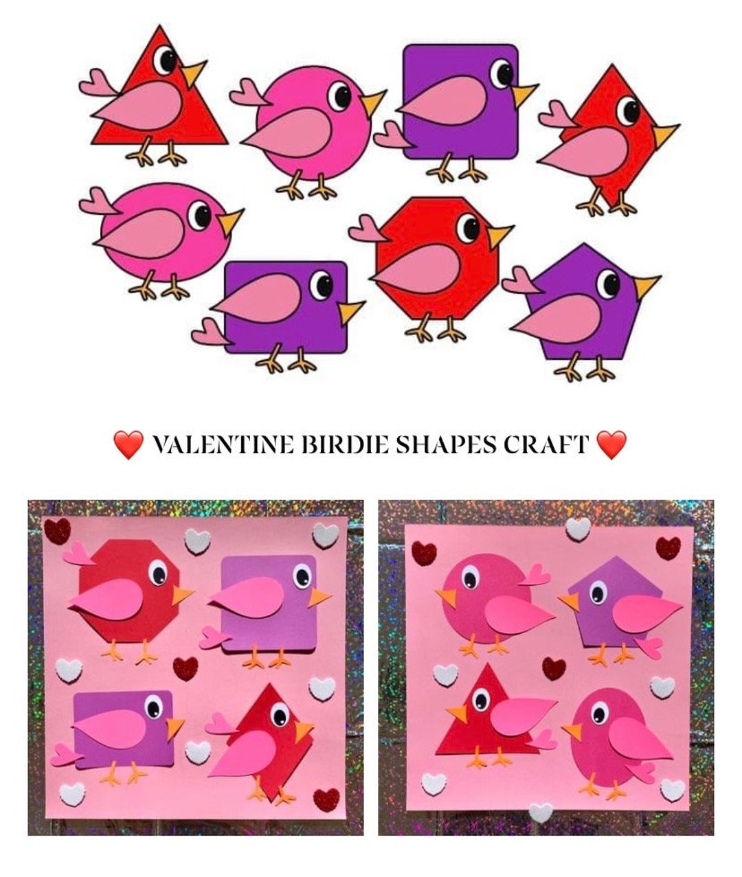 8 Valentine Birdie Shapes Craft, Group Activity for Preschool ...