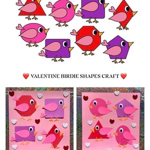 8 Valentine Birdie Shapes Craft, Group Activity for Preschool ...