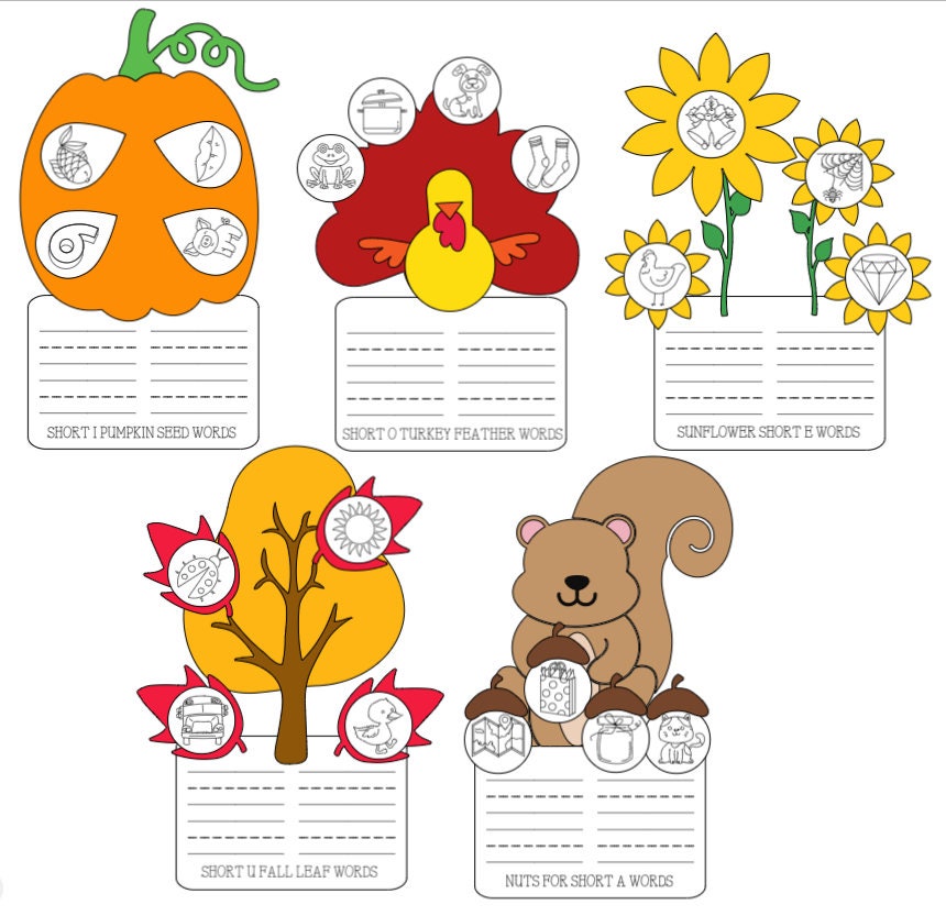 Fall Short Vowel Phonics Craft Vowel Sounds Elementary - Etsy