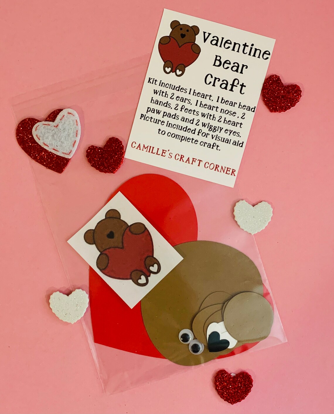 Valentine Bear Craft, Heart Activity for Preschoolers Elementary, Love ...