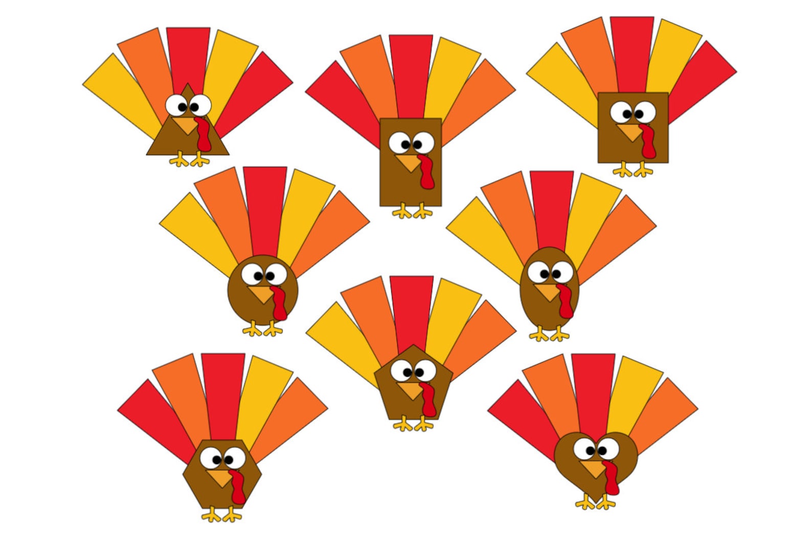 8 Turkey Shapes Craft for Kids, Preschool Elementary Thanksgiving ...