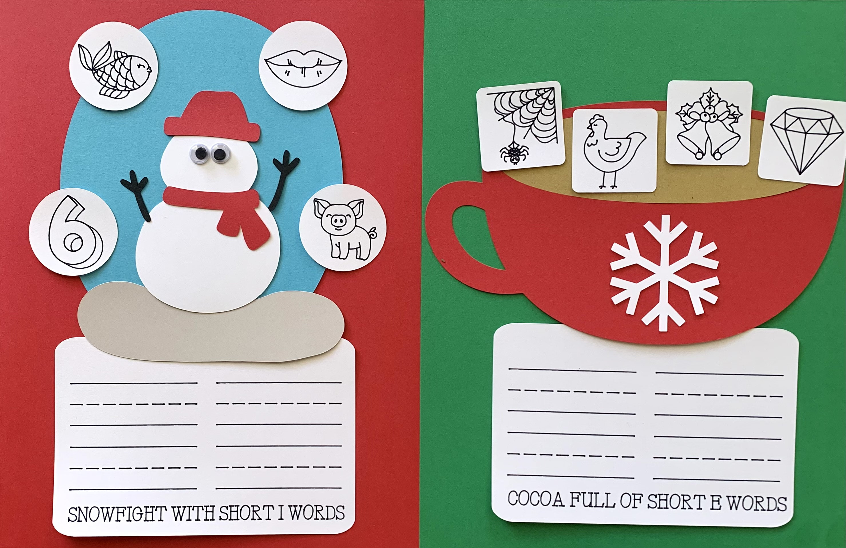 Winter Short Vowel Phonics Craft, No Prep Vowel Sounds Christmas ...