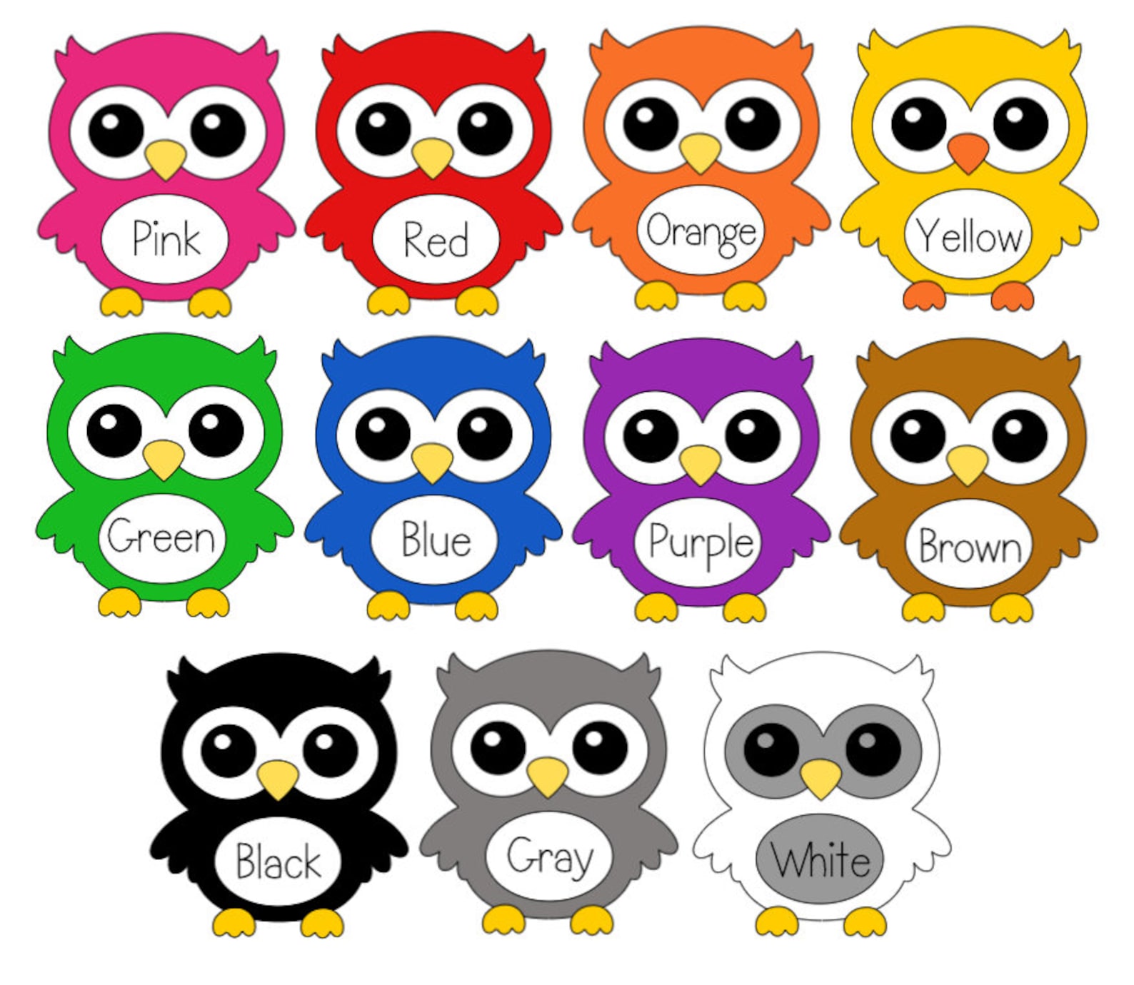 Owl Colors Craft for Preschool Elementary, 11 Owls, Learn Your Colors ...