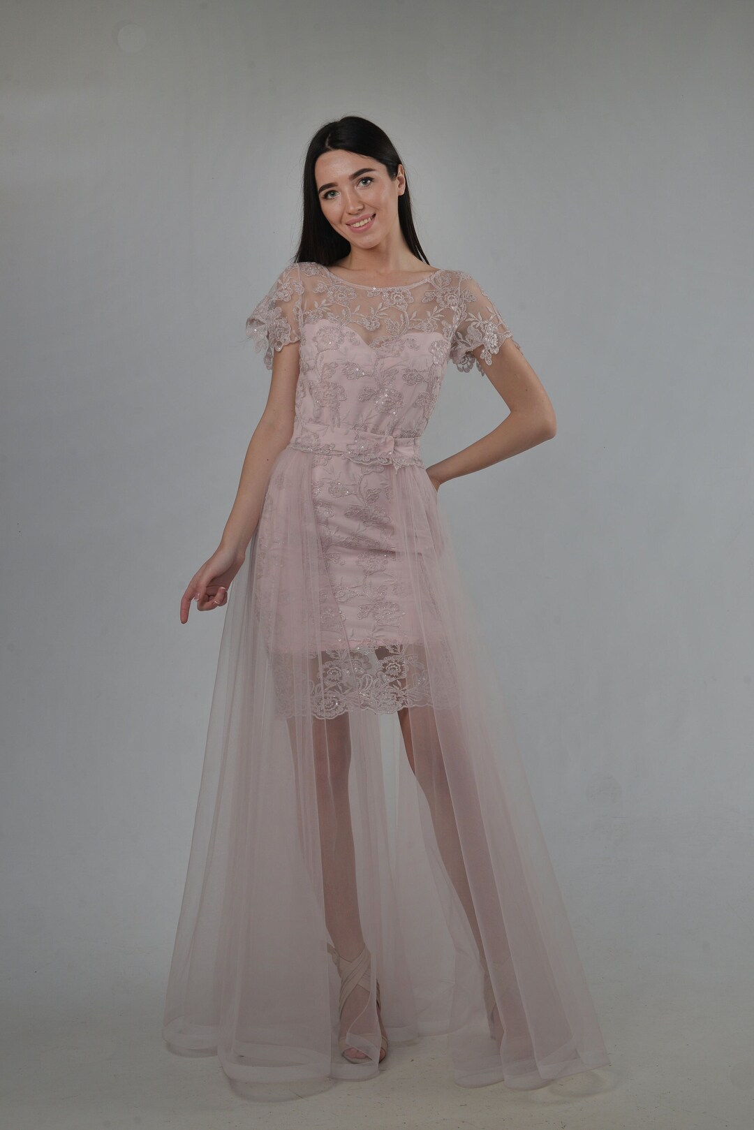 Detachable Wedding Train short Wedding Dress Lace Rehearsal - Etsy