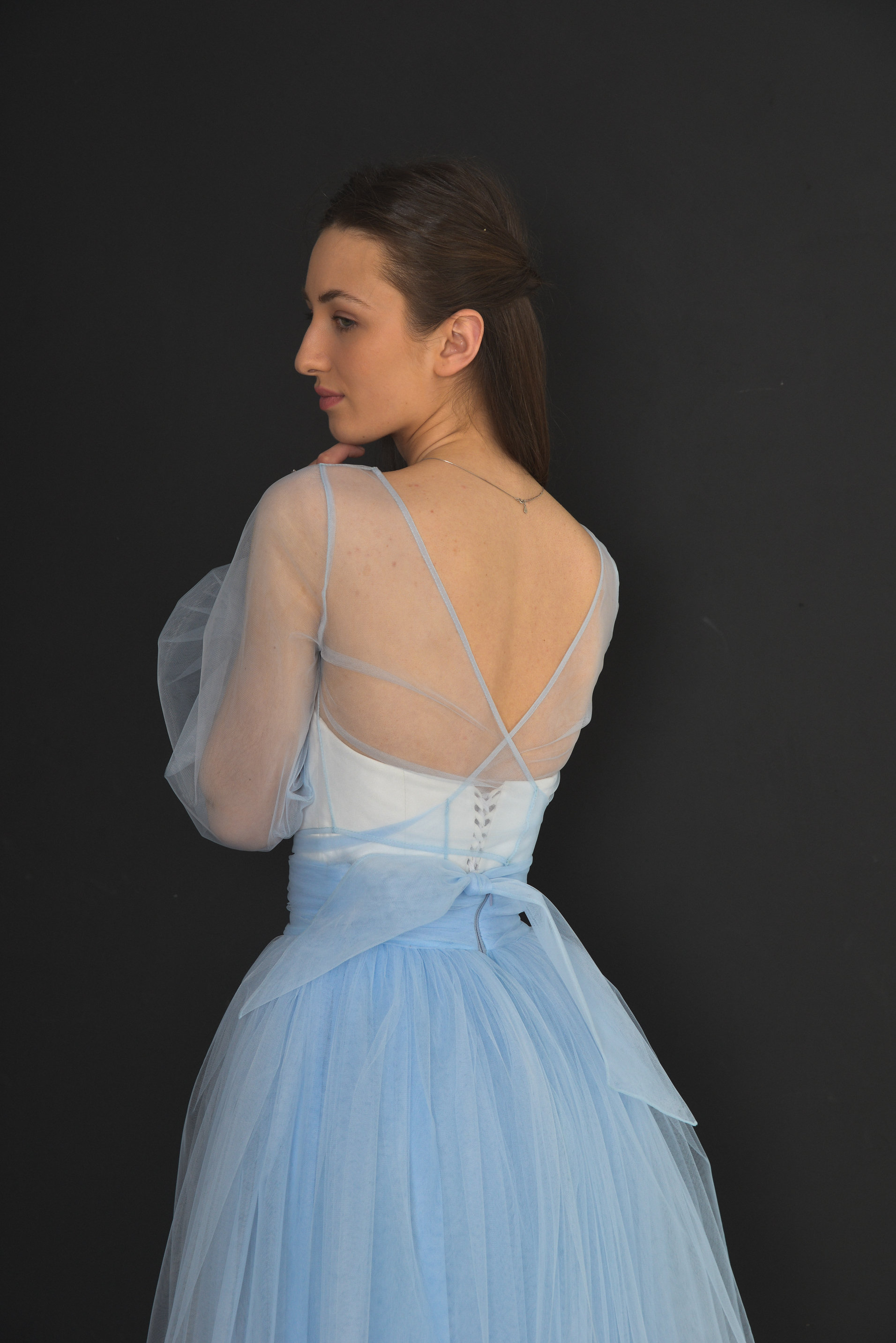 Enchanting Fairy Wedding Dress Blue Prom Gown With Puff Sleeve Cape and ...