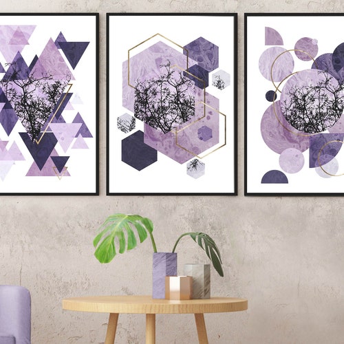 Purple Abstract Art Watercolor Print Set of 3 Purple - Etsy