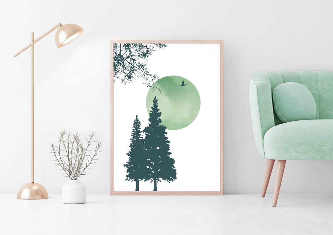 Scandinavian Print Trees Abstract Art Mid Century Modern Wall | Etsy