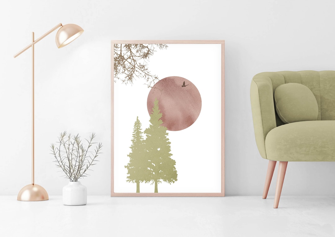 Scandinavian Print Trees Abstract Art Mid Century Modern Wall - Etsy