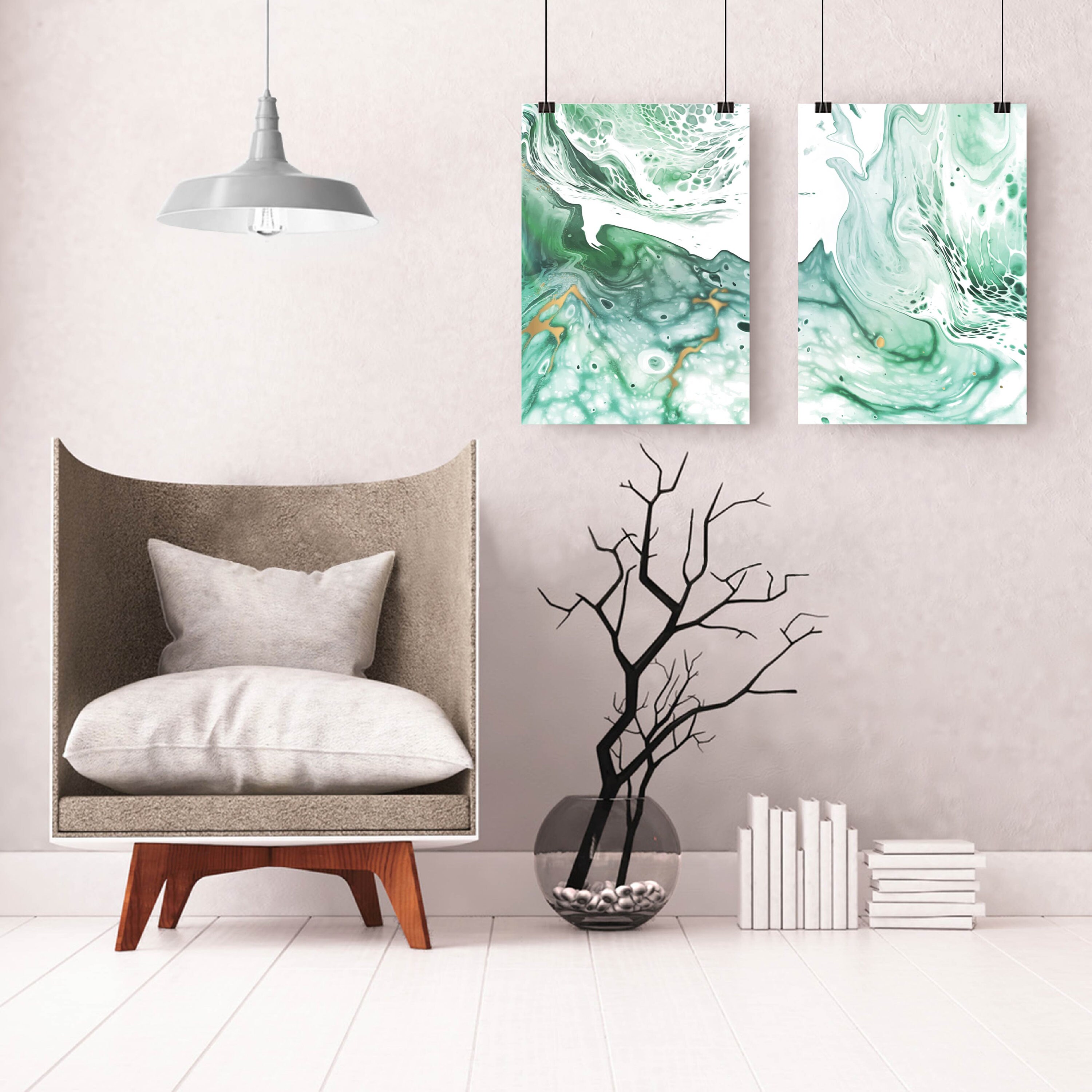 Set of 2 Scandinavian Marble Prints Green Marble Green Art | Etsy