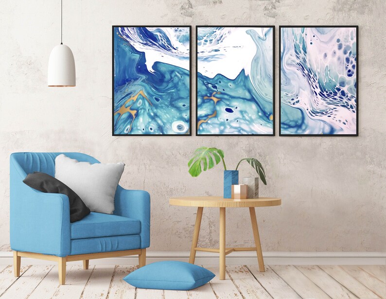 Set of 3 Scandinavian Marble Prints Blue Marble Print Boho - Etsy