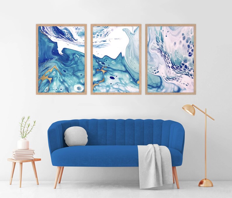 Set of 3 Scandinavian Marble Prints Blue Marble Print Boho | Etsy
